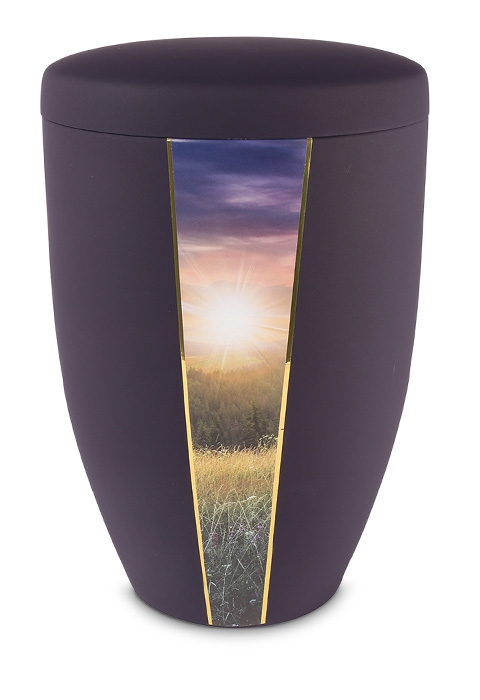 Funeral- or cremation ashes urn made from metal or steel 'Sunrise ...